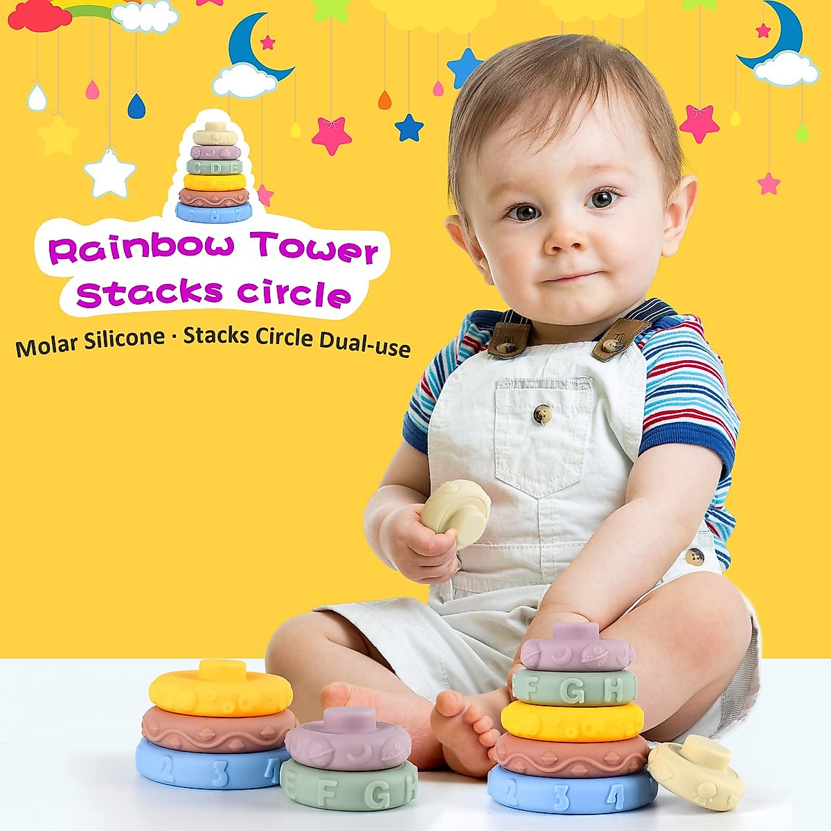 DASIGJID Stacking & Nesting Circle Toy, Soft Building Rings Stacker & Teethers, Squeeze Play with Early Educational Learning Stacking Tower, Best Gift for 6+ Months Boys & Girls