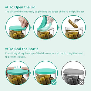 ForTidy Glass Pickle Jar with Strainer Flip - Airtight Olive Container with Silicone Lids, 50.72oz Kitchen Organization Must-Have Versatile Hourglass Jar, BPA-Free, Dishwasher Safe (Green)