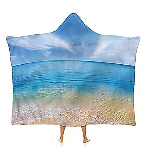 Blanket Hoodie, Tropical Women Men Hooded Blanket, Beach Summer Holiday Theme, Soft Warm Cozy, 50 x 60inches, Studying Reading Snuggling Napping Office, Multicolor