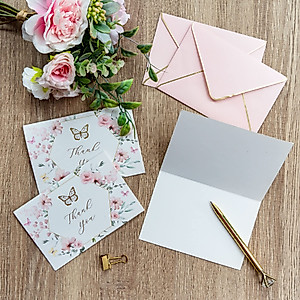 Gooji 4x6 Butterfly Dream Thank You Cards with Envelopes (Bulk 20-Pack) Baby Shower, Bridal Shower, Wedding, Greeting, Blank Notes Business Box Assorted Stationary Pink Flowers
