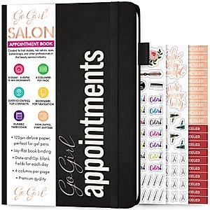 GoGirl Salon Appointment Book – Reservation Book for Beauty Salons, Spas, Hair Stylists, Estheticians – Appt Booking Planner, 7x10″ (Black)