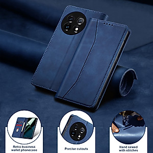 Jasonyu Flip Wallet Case for OnePlus 11 5G,Leather Magnetic Folio Cover with Card Holder,Kickstand - TPU Shockproof Durable Protective Phone Case,Blue