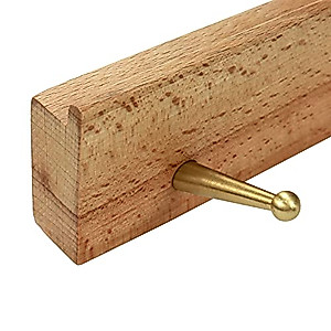 Savagrow Wood Wall Mounted Coat Rack, 13.6 Inch Brass and Wood Hook Rack(Beech)