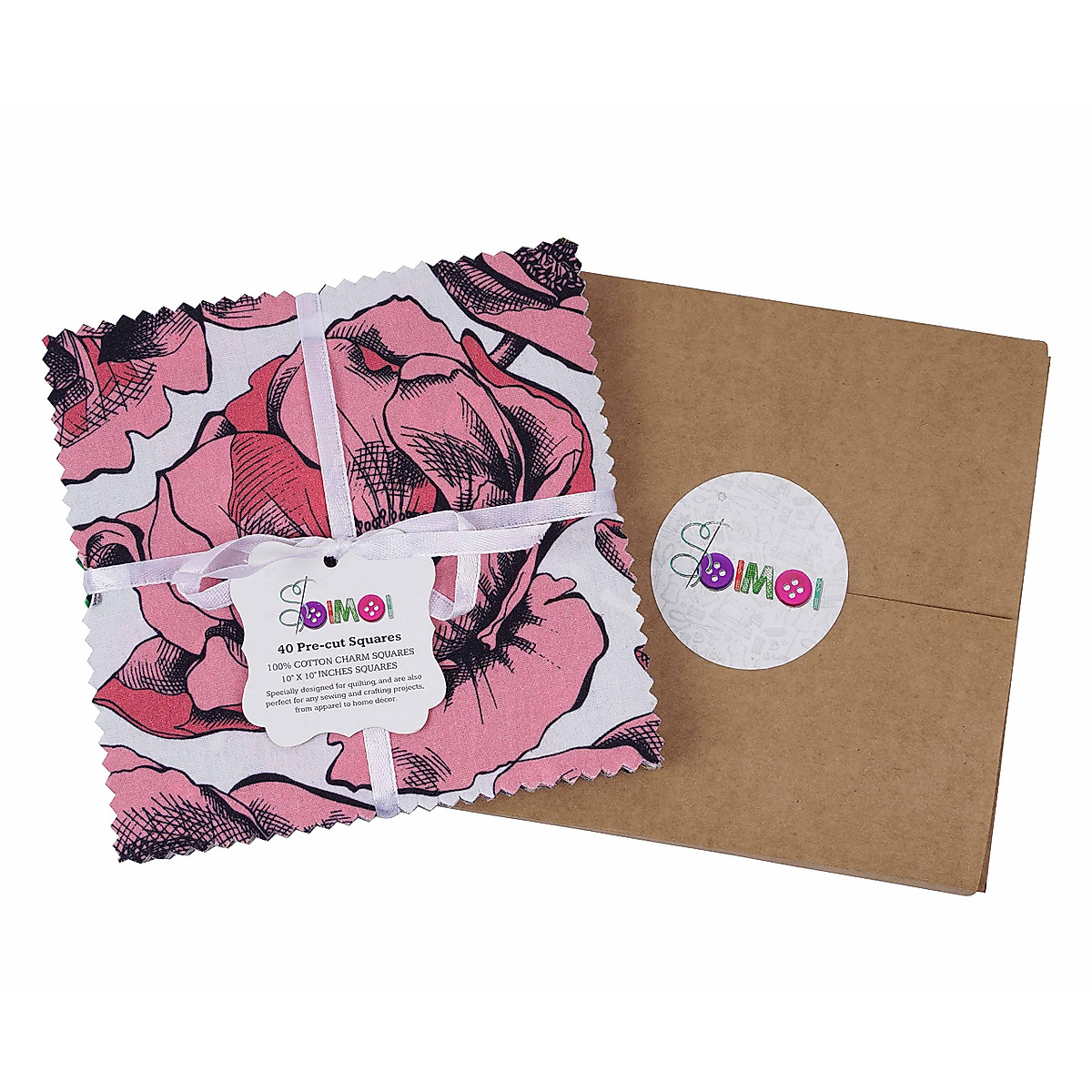 Soimoi Precut 10-inch Floral Prints Cotton Fabric Bundle Quilting Squares Charm Pack DIY Patchwork Sewing Craft- Multicolor-VB