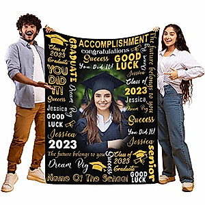 YFgohighhh Personalized Class of 2023 Bedding Throw Blankets One Photos, Yellow Funny for Graduation Valentines,Boyfriend,Dad,Mom,Friends,New Year,Birthday-30 x40