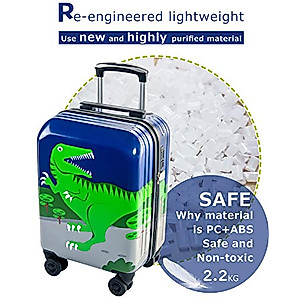 GURHODVO Kids Luggage for boys suitcase with spinner wheels Carry On hard shell Trolley case lightweight travel toys Dinosaur 18