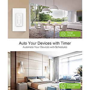 GHome Smart Dual Dimmer Switch Compatible with Alexa Google Home, 2.4GHz Wi-Fi Switch for Dimmable LED CFL INC Light Bulbs, Space Saving, Neutral Wire Required,1 Pack