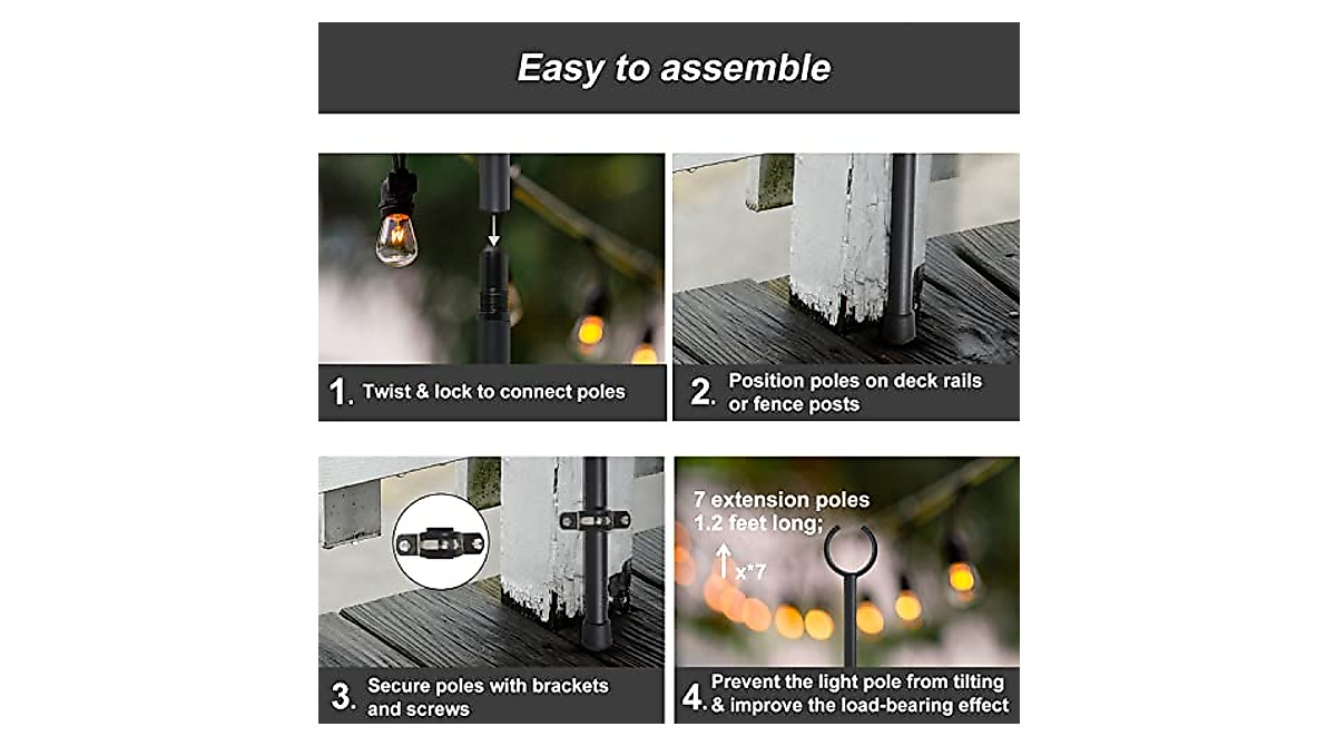Outdoor String Light Poles - 9 FT Kit for Garden Parties