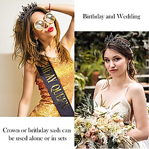 Birthday Queen Sash & Crystal Tiara Kit, Didder Rhinestones Crown Glitter Birthday Sash Birthday Crowns for Women Girls Birthday Tiaras for Women Hair Accessories for Prom Party Gift (Black)