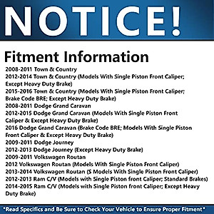 Detroit Axle - Front Brake Kit for Town & Country Dodge Grand Caravan Journey VW Routan Ram C/V Replacement Disc Brakes Rotors Ceramic Brake Pads: 11.89" inch Rotor