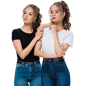 4 Pieces No Buckle Stretch Belt Adjustable Unisex Belt Invisible Elastic Belt for Men Women Jeans Pants Skirts(Khaki, Black, Coffee Color, Navy Green)