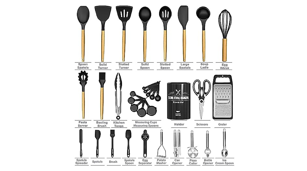 Kitchen Utensils Set - 34PCS Heat-Resistant Silicone Tools for Nonstick ...