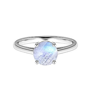 Carillon 3 Ctw Moonstone Round 8 MM 925 Sterling Silver Solitaire Band Stackable Women Engagement Ring (9.5)