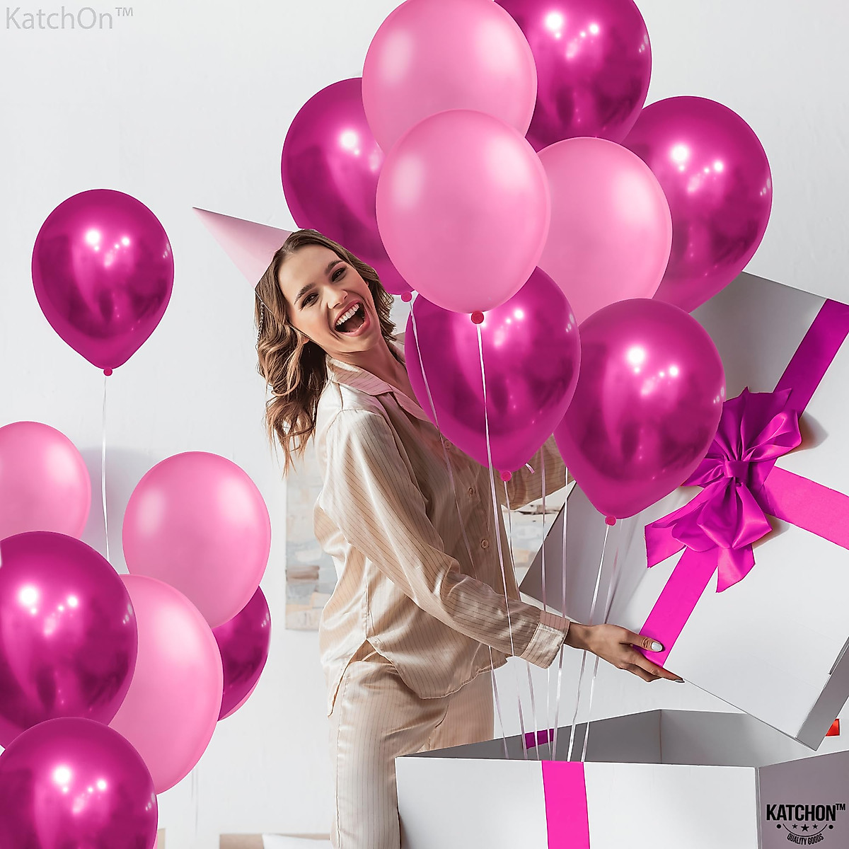 KatchOn, 60pc Chrome Pink Balloons Set, 12inch, Pack of 2 | Pink Party Decorations & Pink Graduation Decorations