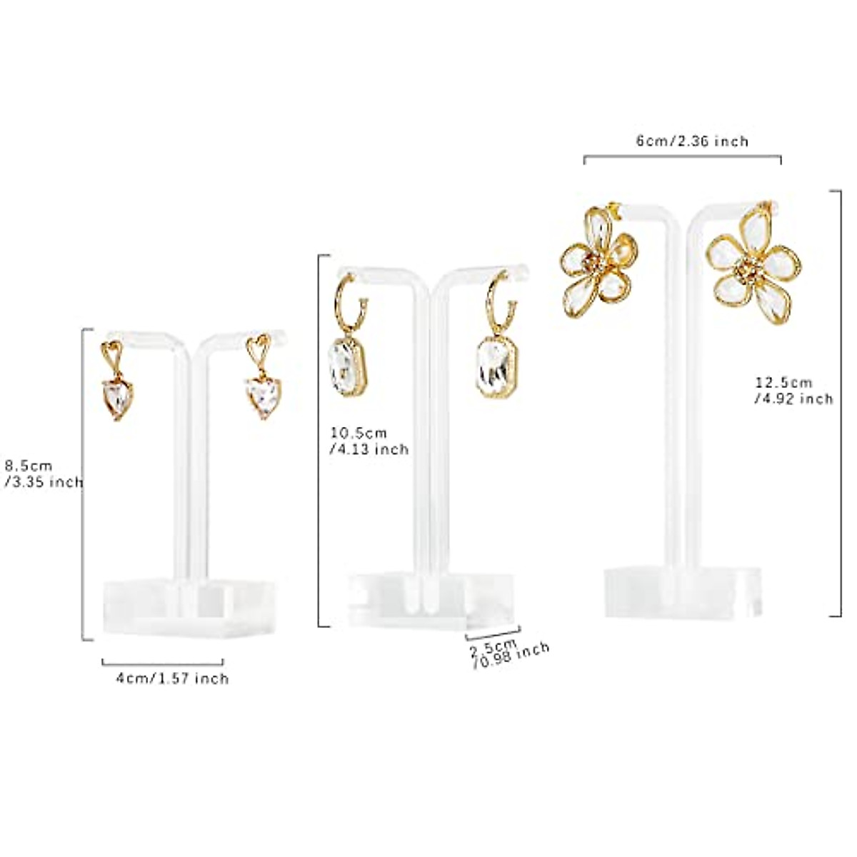 GemeShou 3pcs transparent earring T stand jewelry display for show, acrylic earring hanger for women, small clear earring holder for selling, jewelry Photography props【3pcs earring stand-T shape】