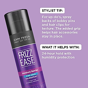 John Frieda Frizz Ease Firm Hold Hairspray, 2 Ounce, Humidity Resistant Spray, for 24-hour Hold, featuring our unique Moisture Barrier