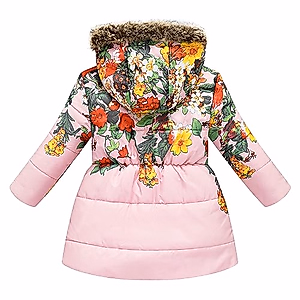 Girls Little Long Quilted Padded Light Puffer Coat Cotton Dress Warm Lined Coat Outer Clothing Bear Hoods Outerwear