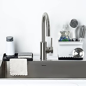 YOHOM Black Suction Cup Sponge Holder for Kitchen 2-in-1 in Sink Dish Rag Holder for Undermount Sink Plastic Scrubber Sponge Tray Organizer, Installation Size 9.06" L x 3.15" W