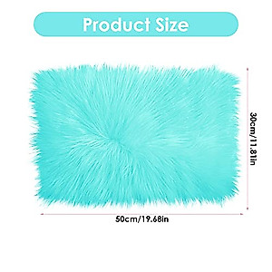 WLLHYF 20 Inch Faux Sheepskin Fur Fuzzy Rug, Ultra Soft Rectangle White Furry Rugs Luxury Fuzzy Sheepskin Area Rugs for Bedroom Living Room Sofa Shaggy Silky Plush Carpet Bedside Rug Floor Mat (Blue)