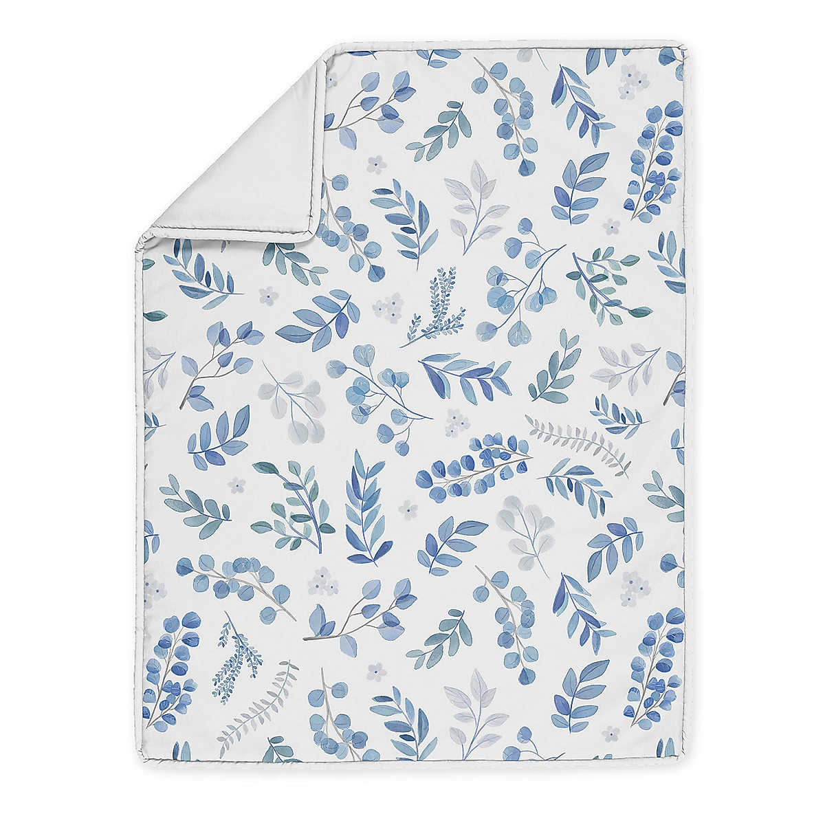 Sweet Jojo Designs Floral Leaf Baby Boy or Girl Nursery Crib Bedding Set - 4 Pieces - Blue Grey and White Boho Watercolor Botanical Flower Woodland Tropical Garden