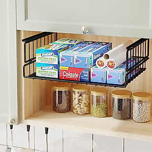 1Easylife Under Desk Storage Mesh Drawer Shelf, Self-Adhesive Pull Out Metal Tray Basket, No Drill Sliding Basket for Cable, Extension Cords, Home, Office, Workspace, Cabinet, Black