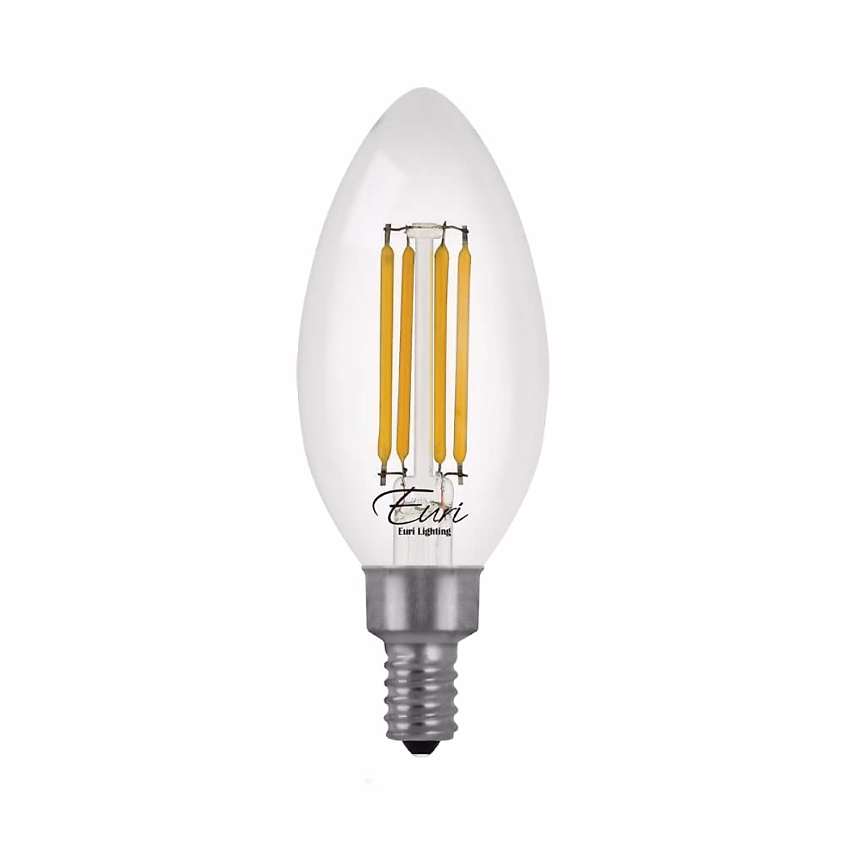 Euri Lighting VB10-3050cec-4, 4-Pack Dimmable LED B10 Filament, 5.5W (50W Equiv) 500lm, 90+ CRI, Cool White (5000K) E12, 120V, Wet Rated, UL,CA Compliant 3YR 15K HR WTY
