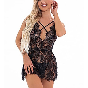 HUANKD Gifts for Nursing Home Residents, Valentine's Day Lingerie Women Sexy Lingerie Set Lengerie Women's Lingerie Mesh Lace Sling Backless Nightdress Two-Piece Set Yellow Lingerie (M, Black)