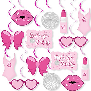 Pink Princess Birthday Hanging Decorations, Hot Pink Girls Birthday Party Decoration, Pink Disco Bachelorette Party Decoration for Princess Birthday Baby Shower Bridal Shower Wedding Party