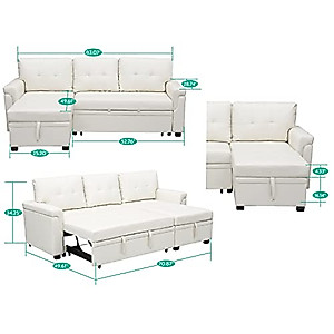 Naomi Home Reversible Sleeper Sectional Sofa Storage Chaise - White, Air Leather White/Air Leather