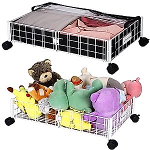 Under Bed Storage with Wheels 2 Pack，Under Bed Shoe Storage Organizer Drawer with Markable Nameplate，Under-Bed Shoe Storage Organizer for Clothes, Toy, Book, Blanket, Under-Bed Storage Containers(White-2 Pack, White-Style-1)
