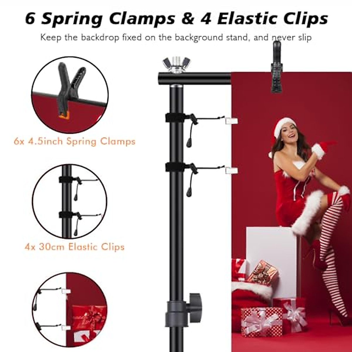 Backdrop Stand, Photo Video Studio 8.5 x10ft Adjustable Background Support System Kit with 2 Sandbag, 6 Backdrop Spring Clamp and Carry Bag for Photoshoot, Parties, Baby Shower, Birthday, Wedding