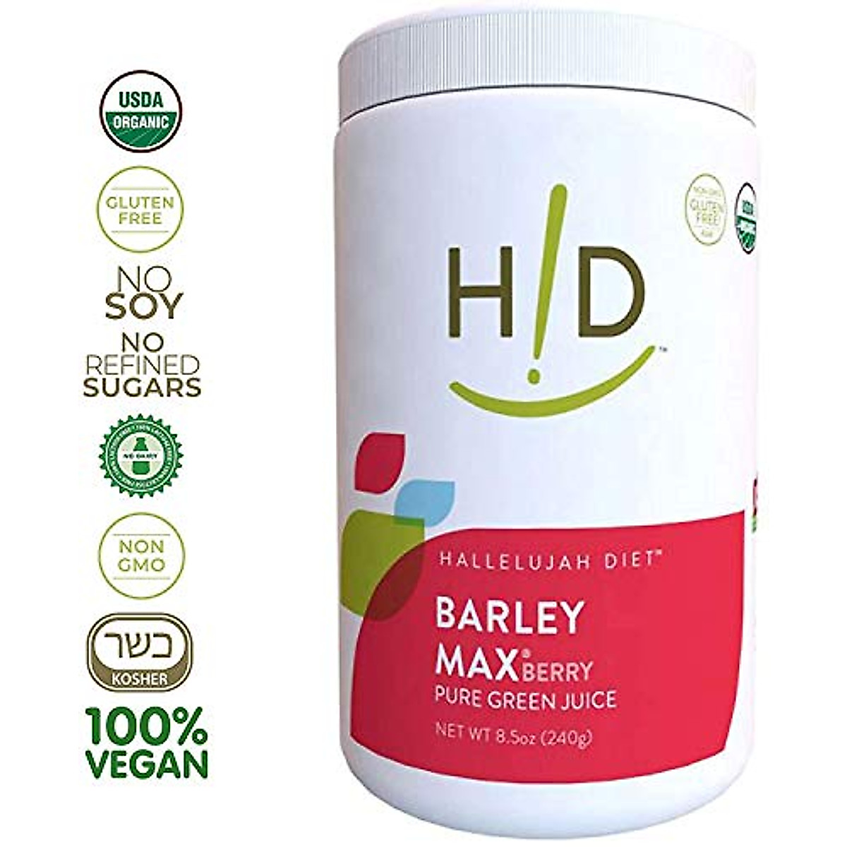 Hallelujah Diet Organic BarleyMax - Barley and Alfalfa Green Juice Powder, Berry Flavor, (8.5 Ounces, 120 Servings)