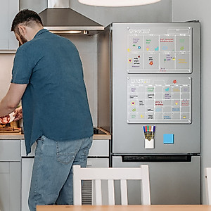 Hivillexun 17"x12" Clear Acrylic Magnetic Dry Erase Board with Monthly & Weekly Planner, 6 Markers & Large Eraser for Refrigerator Organization