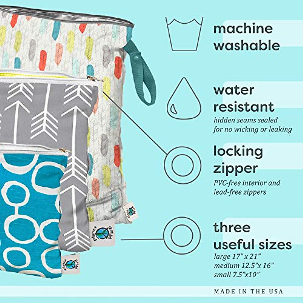 Planet Wise Prickly Cactus Medium Wet Bag | Reusable Wet Bag for Swimsuit, Dirty Diapers, Beach Trips, Or Even Muddy Shoes | Waterproof Wet Bag Keeps The Wetness and Odors Contained | Holds 8 Diapers