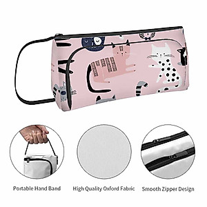 Nicokee Pink Cat Pencil Case Colorful Kittens Cute Animal Cartoon Doodle Pencil Pouch Cosmetic Bag for School Office Travel