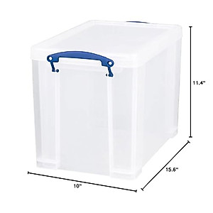 Really Useful Box 19 Liter Plastic Stackable Storage Container w/Snap Lid & Built-In Clip Lock Handles for Home & Office Organization, Clear (2 Pack)