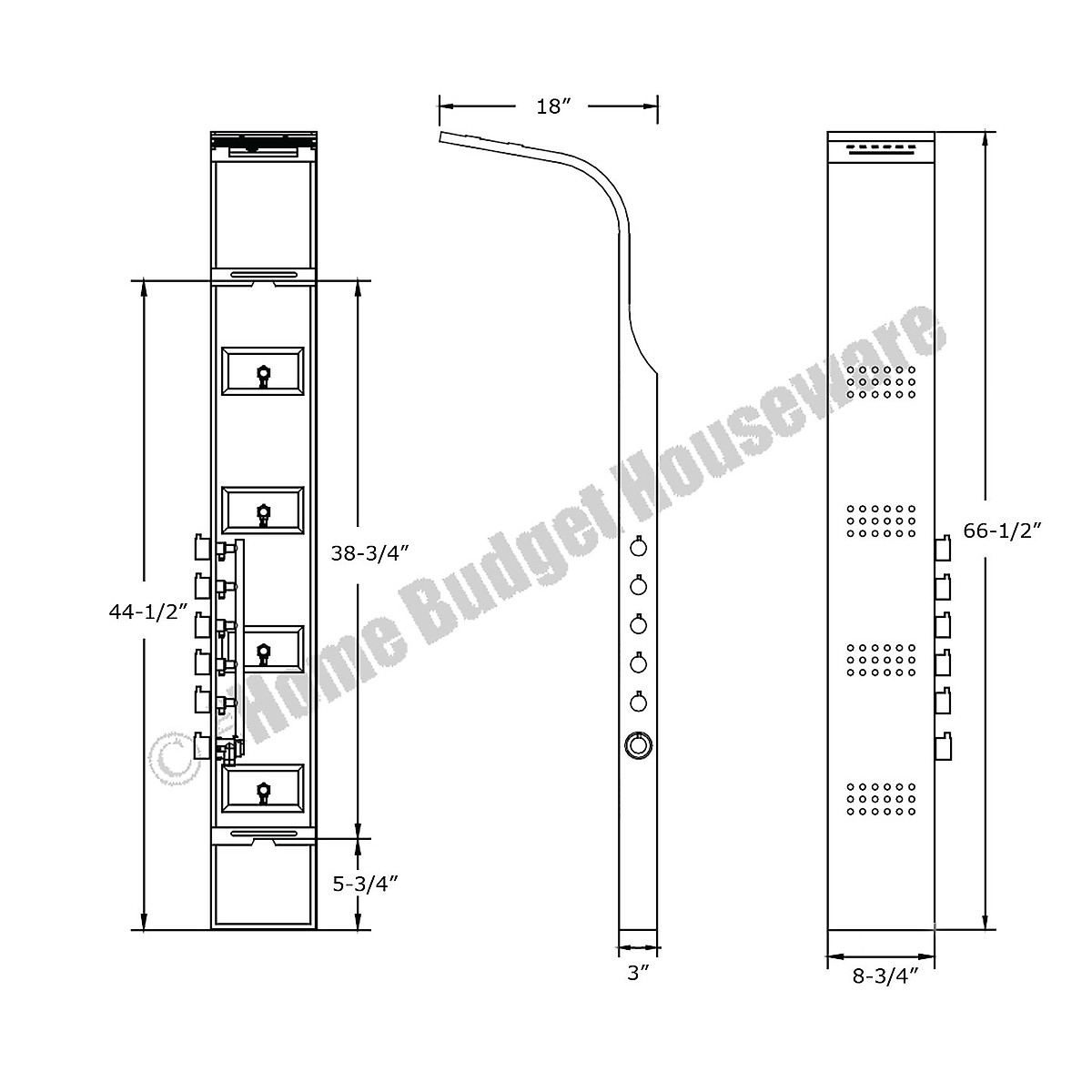 Blue Ocean 66.5” Stainless Steel SPS8727 Thermostatic Shower Panel with Rainfall Shower Head, Body Nozzles, and Handheld Shower Head