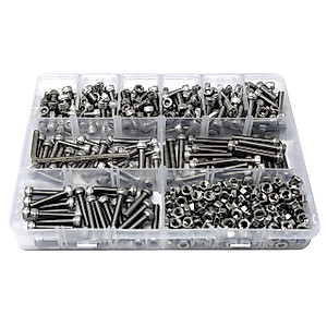 iexcell 450 Pcs M5 x 6/8/10/12/14/16/20/25/30 Stainless Steel 304 Hex Socket Head Cap Screws Bolts Hex Nuts Assortment Kit