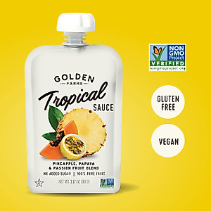 Golden Farms Tropical Pouches, Low Ingredient Healthy Snacks (Pack of 12), 100% Pure Fruit, No Added Sugar, Vegan, Gluten-Free, Kosher, Non-GMO Squeeze Pouch 3.17oz Each
