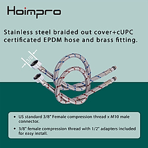 Hoimpro 24-Inch Long Bathroom Kitchen Faucet Connector Braided Stainless Steel Supply Hose,cUPC Hose 1 pair 3/8-Inch Female Compression Thread x M10 Male Connector, x 2 Pcs