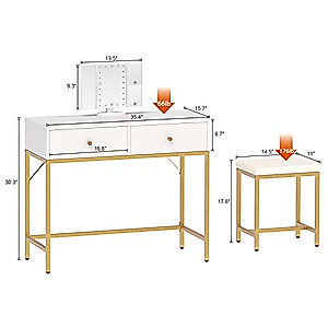 SUPERJARE Vanity Desk, Makeup Vanity with Stool & Tri-fold Lighted Mirror and Modern Ladder Shelf, 5-Tier Open Wall-Mounted Bookshelf with Stable Metal Frame