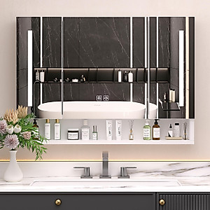 LGLRTD Bathroom Storage Cabinet - 39x28 inches Medicine Cabinets with Mirrors and LED Lights - Bathroom Storage Cabinet with Multilevel Storage Compartments (White)