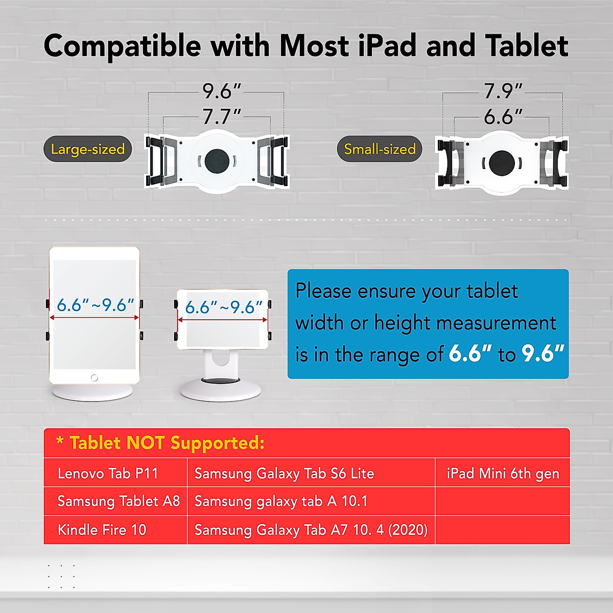 EHO iPad Stand, 360° Rotating Commercial Tablet Stand, Retail Kiosk, 6"-13" (Screens) Adapter Universal Tablet Clamp Holder for iPad, iPad Air, iPad Mini, Microsoft Surface, Most Tablets - Black