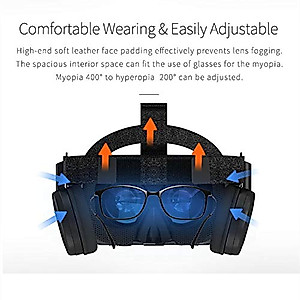3D Virtual Reality Headset, 3D VR Glasses Viewer w/ Bluetooth Headphones for iOS iPhone 12 11 Pro Max Mini X R S 8 7 Samsung Galaxy S10 S9 S8 S7 Edge Note/A 10 9 8 + Other 4.7-6.2" Cellphone, Black