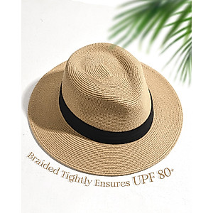 FURTALK Panama Hat Sun Hats for Women Men Wide Brim Fedora Straw Beach Hat UV UPF 50