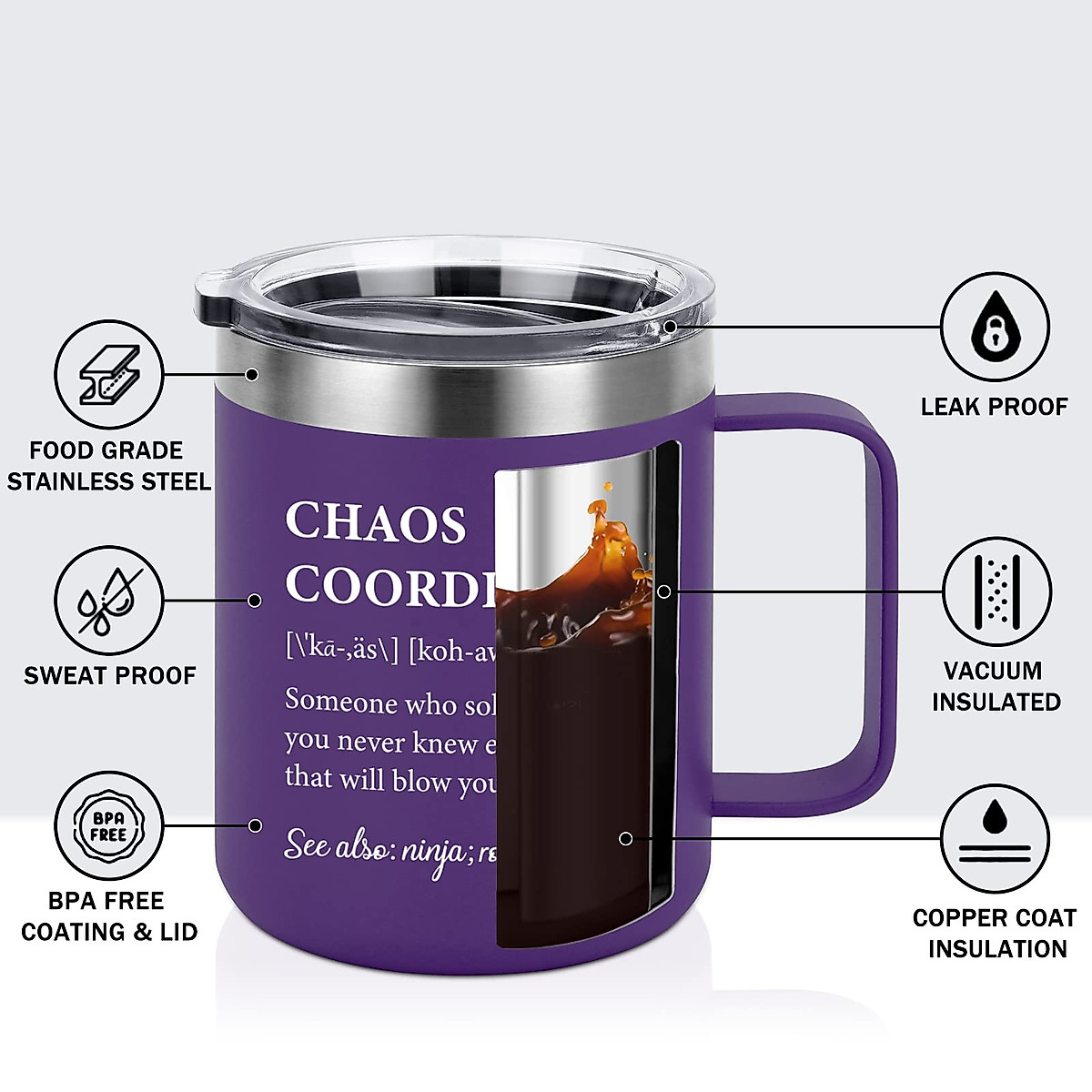 LiqCool Chaos Coordinator Gifts for Women, Bosses Day Gifts for Her, Thank You Gifts for Manager Office Wedding Planner, Birthday Gifts for Boss Lady, 12Oz Coffee Mug