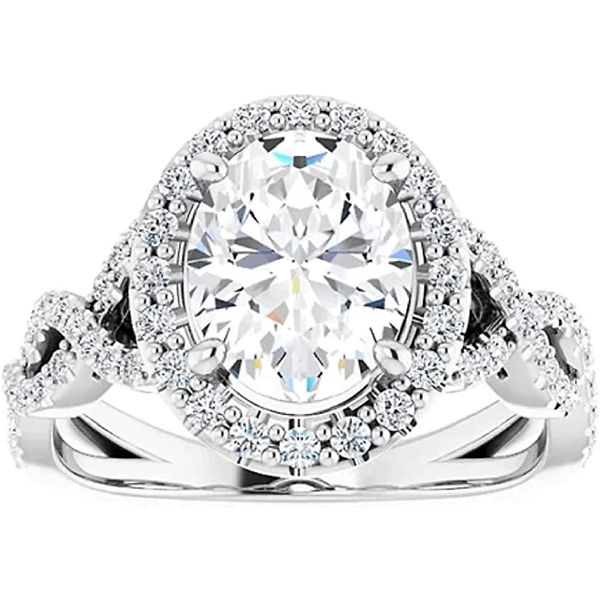 Moissanite World Twisted Infinity Moissanite Ring, Oval 2.0CT, Moissanite Engagement Ring/Moissanite Wedding Ring/Moissanite Bridal Ring Set, 925 Sterling Silver (9.5)