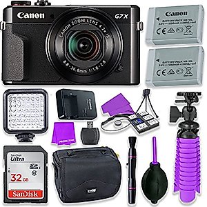 Canon PowerShot G7 X Mark II Camera w/ 1 Inch Sensor & tilt LCD Screen - Wi-Fi & NFC Enabled (Black) & LED Video Light, 32GB Sandisk Memory Card, Extra Battery + Accessory Bundle