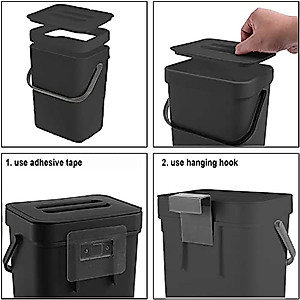 LALASTAR Compost Bin with Lid, Hanging Small Trash Can with Lid Under Sink for Kitchen, Food Waste Bin for Countertop, Mountable Garbage Can for Bathroom, RV, 5L/1.3 Gal, Black