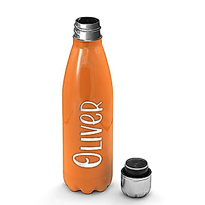 Personalized Kids Bottle Custom Children Name on Bright Orange 17 oz Cola Style Double Wall Vacuum Insulated Stainless Steel Sports Bottle